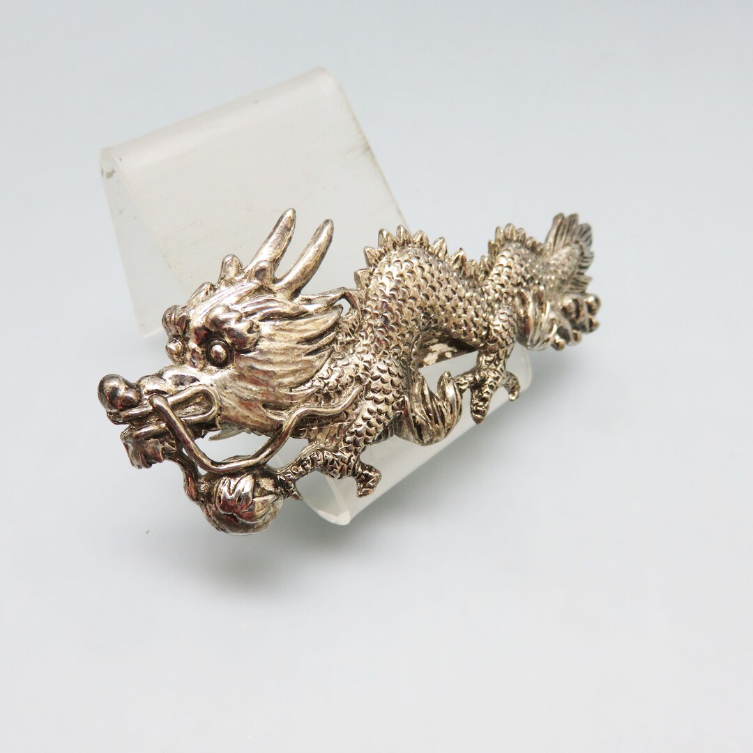 Vintage Silver Metal Oriental Dragon Hair Barrette - Etsy