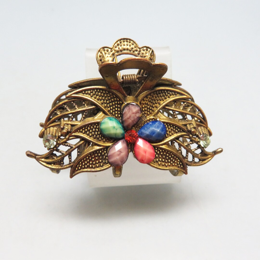 Vintage Antique Gold Multi Color Hair Clip - Etsy