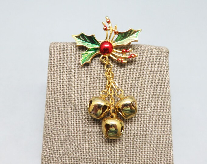 Vintage Christmas Holiday Pin Holly With Bells - Etsy