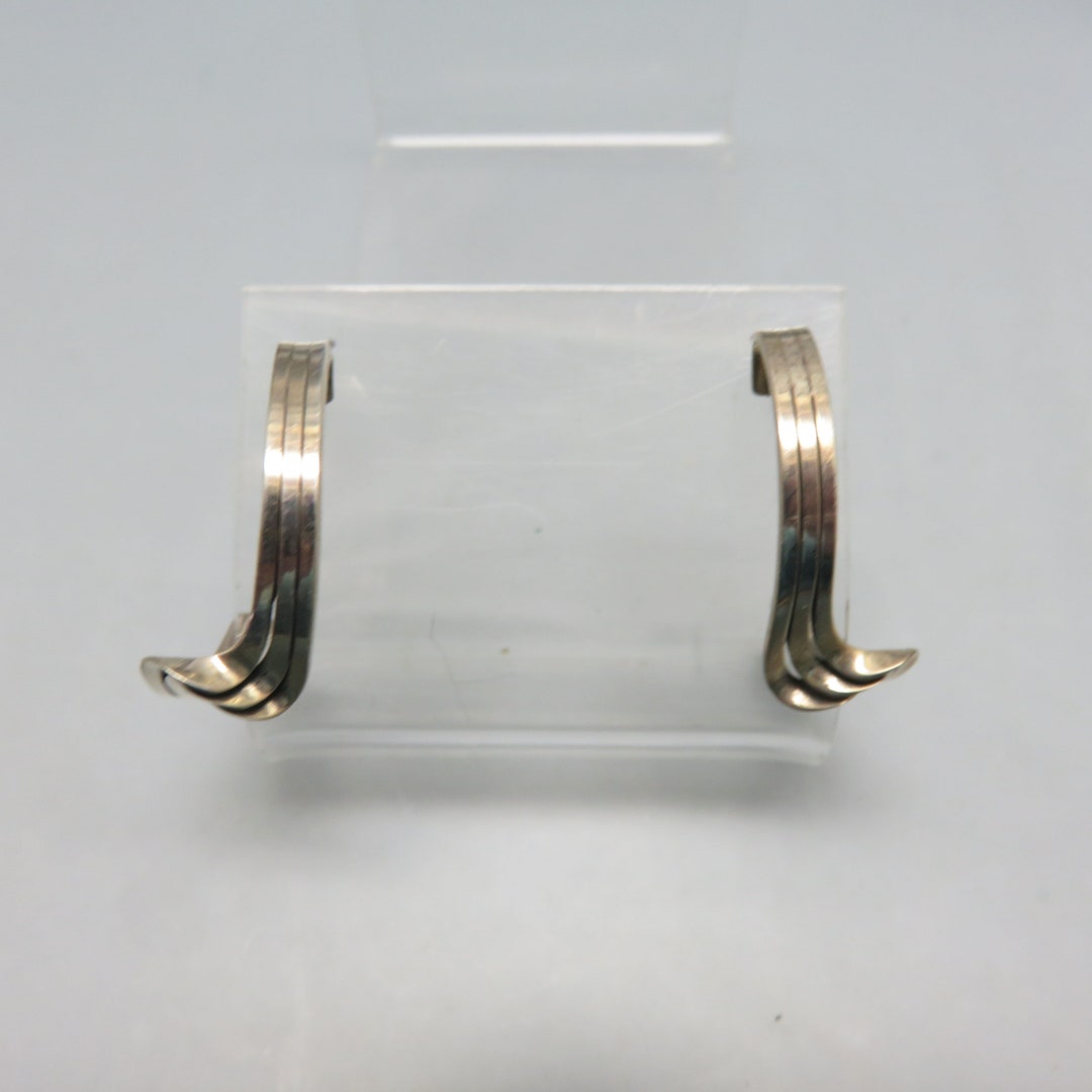 Modern Sterling Shaped Wire Hoop Pierced Earrings, Vintage, 1 1/2 Inch ...