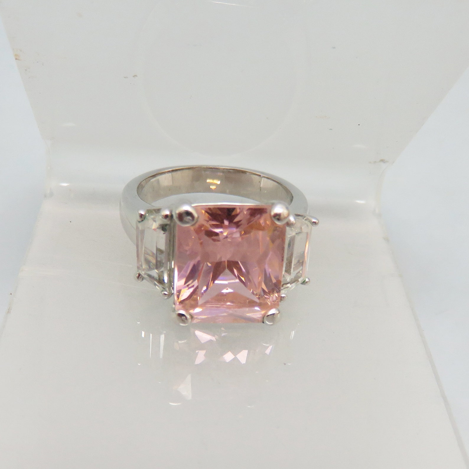 Pink Cubic Zirconia Rhodium Plated Ring Size 6.5 | Etsy