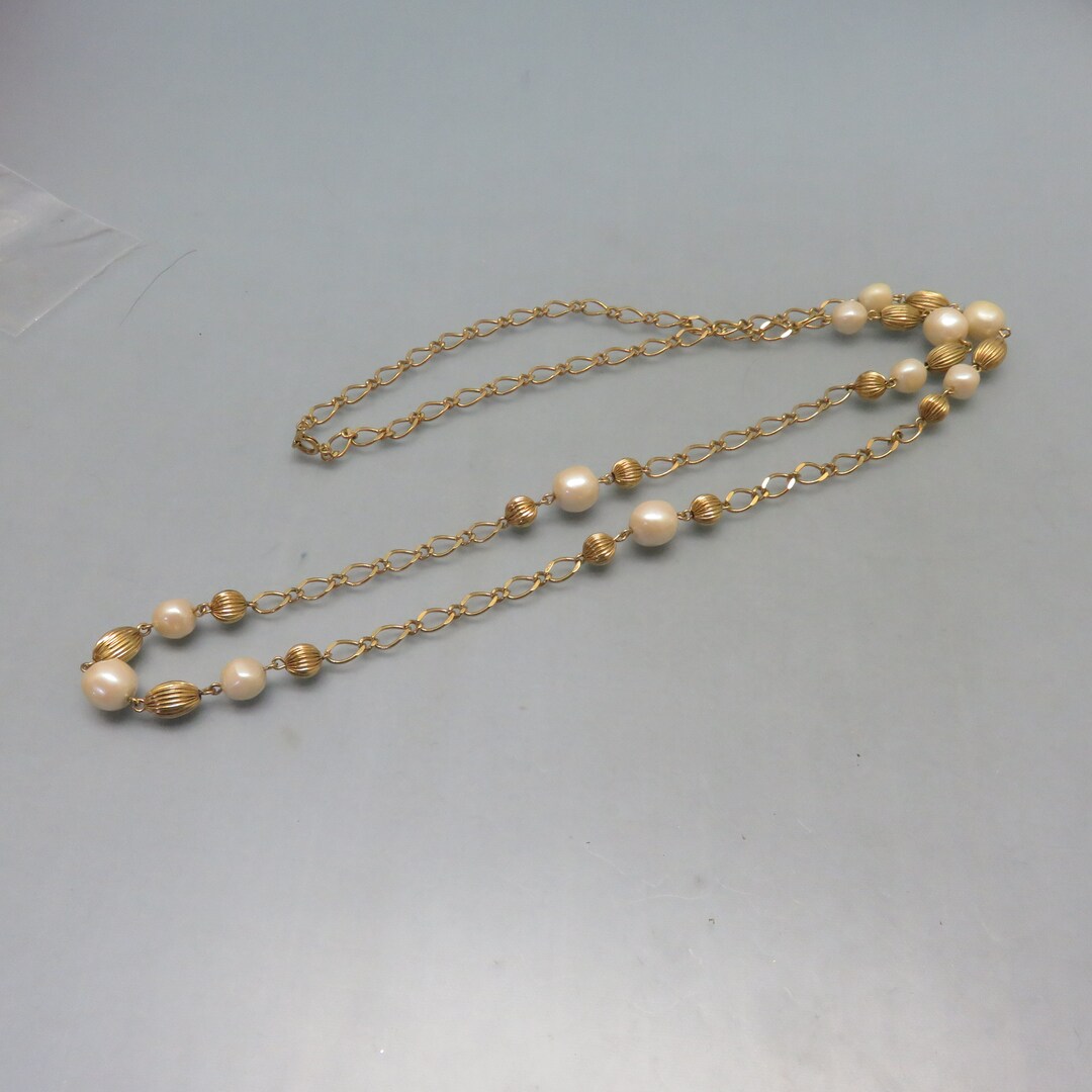 Vintage AVON Gold Chain and Faux Pearl Necklace, Very Versatile - Etsy