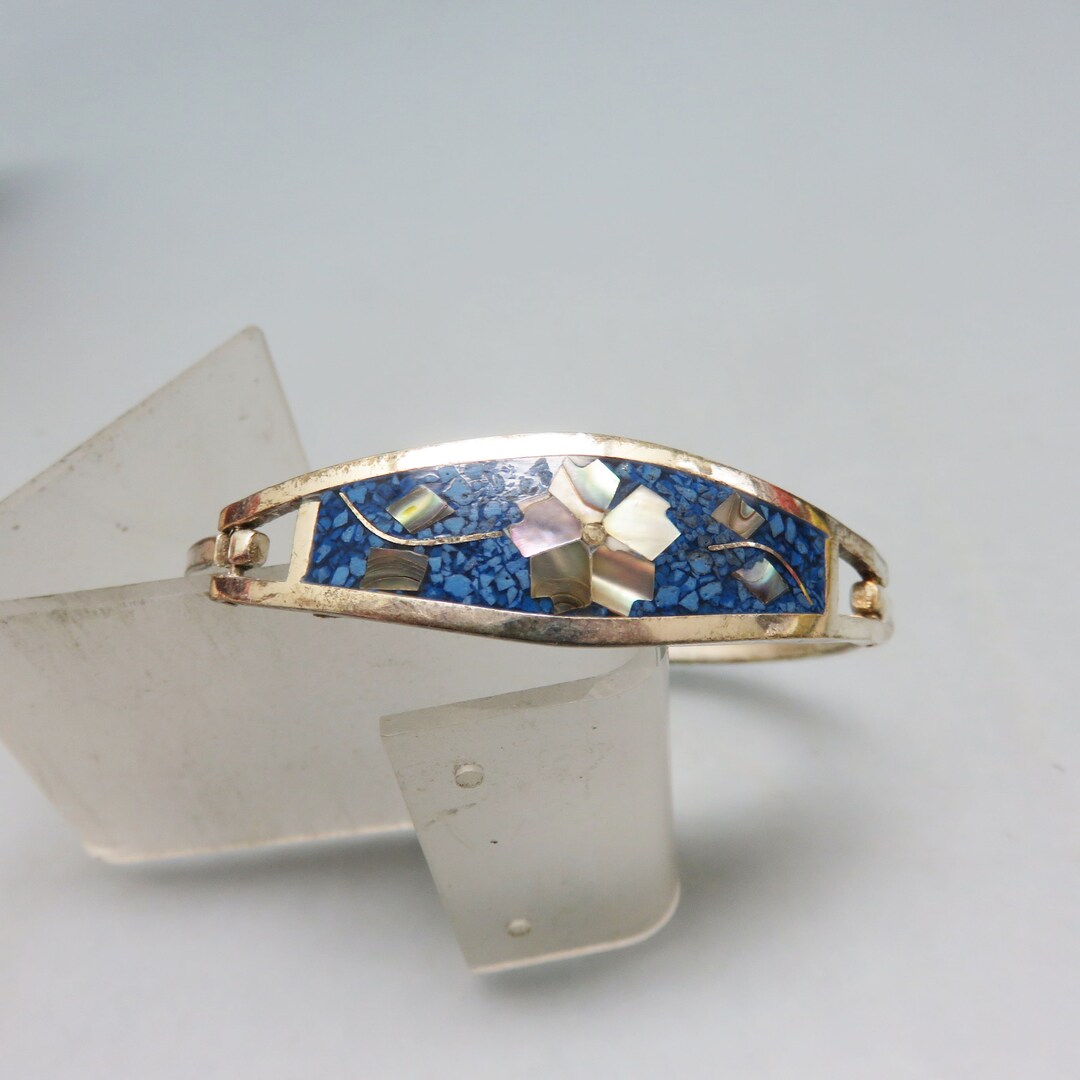 Mexican Alpaca Silver Abalone Shell Hinged Bangle Bracelet, Vintage ...