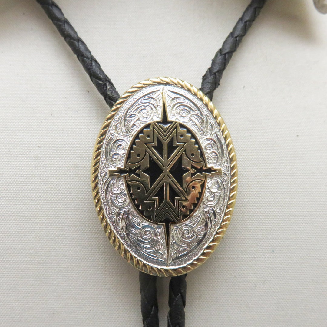 Southwestern Style Gold and Silver Bolo Tie, Vintage Chased Metal Bolo ...