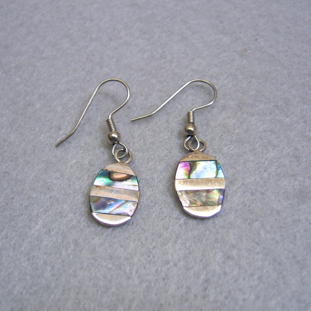 Alpaca Silver and Abalone Shell Pierced Earrings Petite | Etsy