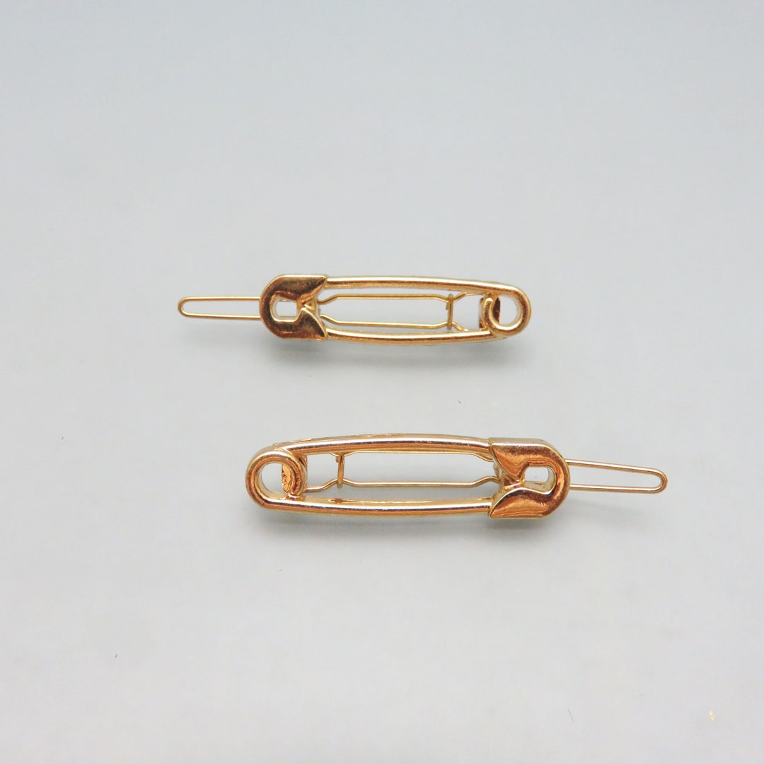 Vintage Pair of Safety Pin Shaped Gold Bobby or Hair Pins, Diaper Pins ...