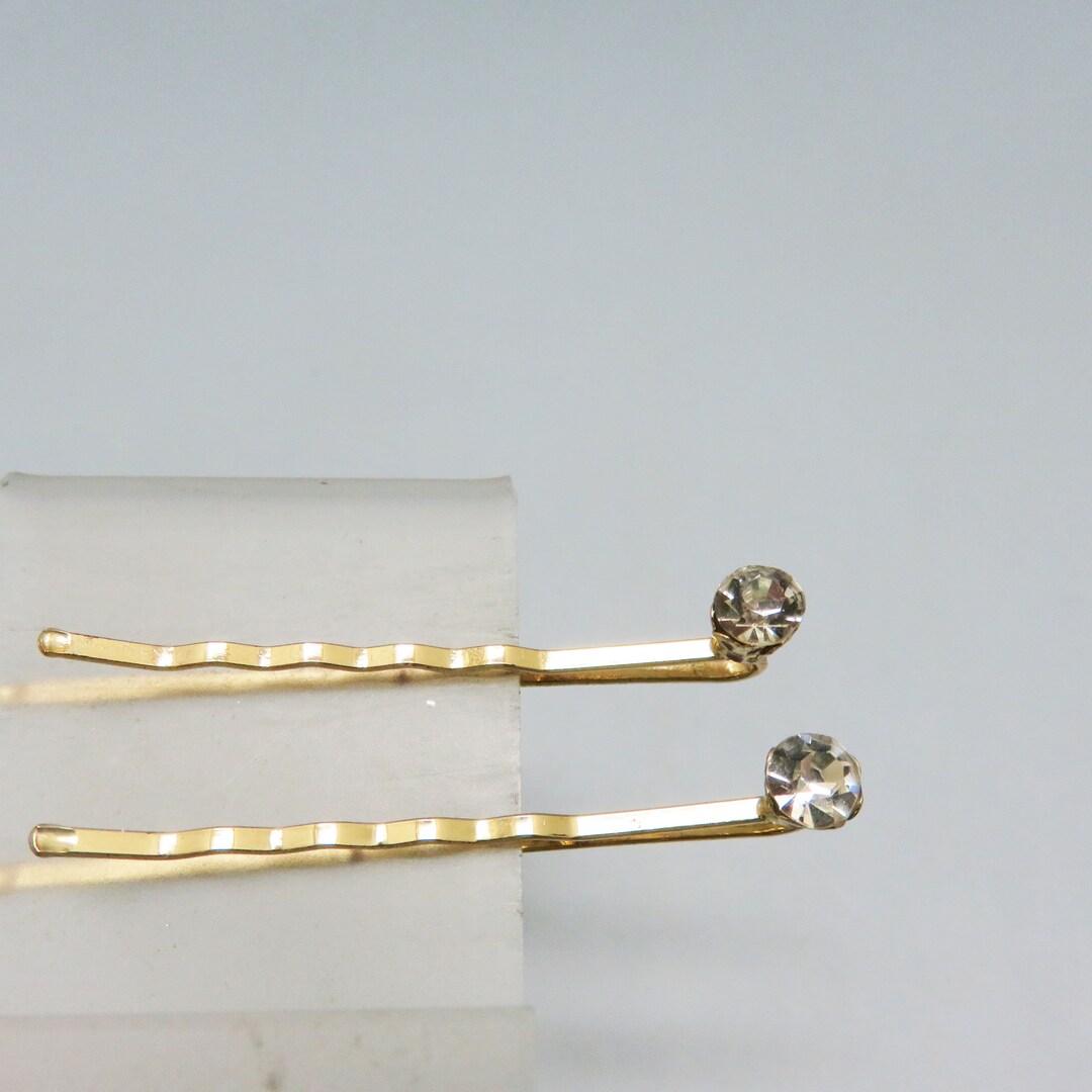 Pair of Single Rhinestone Bobby or Hair Pins, Goldtone Metal - Etsy