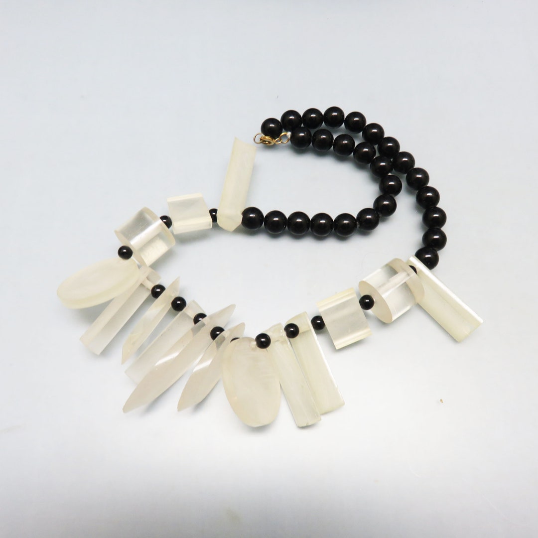Clear and Black Lucite Geometric Shapes Necklace, 1980s Mod, 19 Inches ...