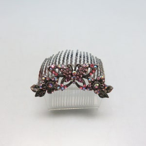 Vintage Pink Rhinestone Butterfly Hair Comb: Floral Silvertone ...