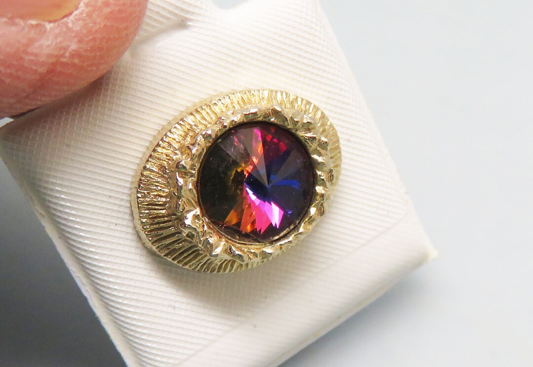 Vintage Pink and Purple Vitrail Rhinestone Tie Tack - Etsy