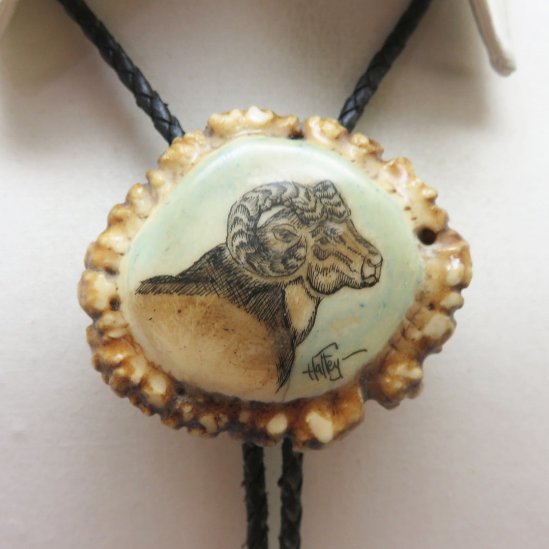 Vintage Hand Painted Big Horn Sheep Bolo Tie, Slice of Antler Bolo - Etsy