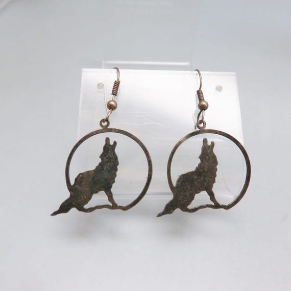 1980s Sterling Silver Howling Wolf and Moon Pierced … - Gem