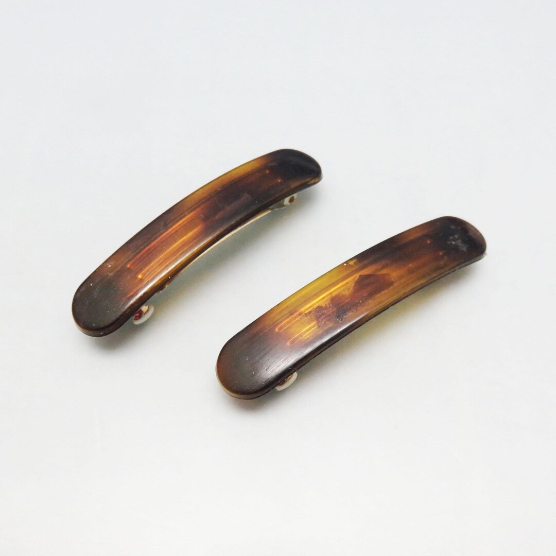 2 Vintage Tortoise Shell Plastic Hair Barrettes - Etsy