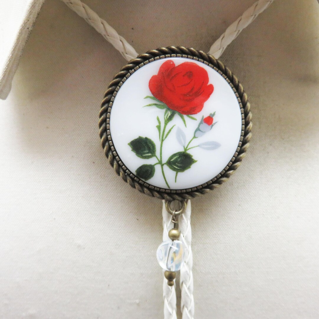 Vintage Red Rose Bolo Tie: Handmade Western Wear - Etsy