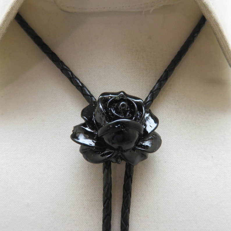Vintage Black Resin Rose Flower Bolo Tie - Etsy