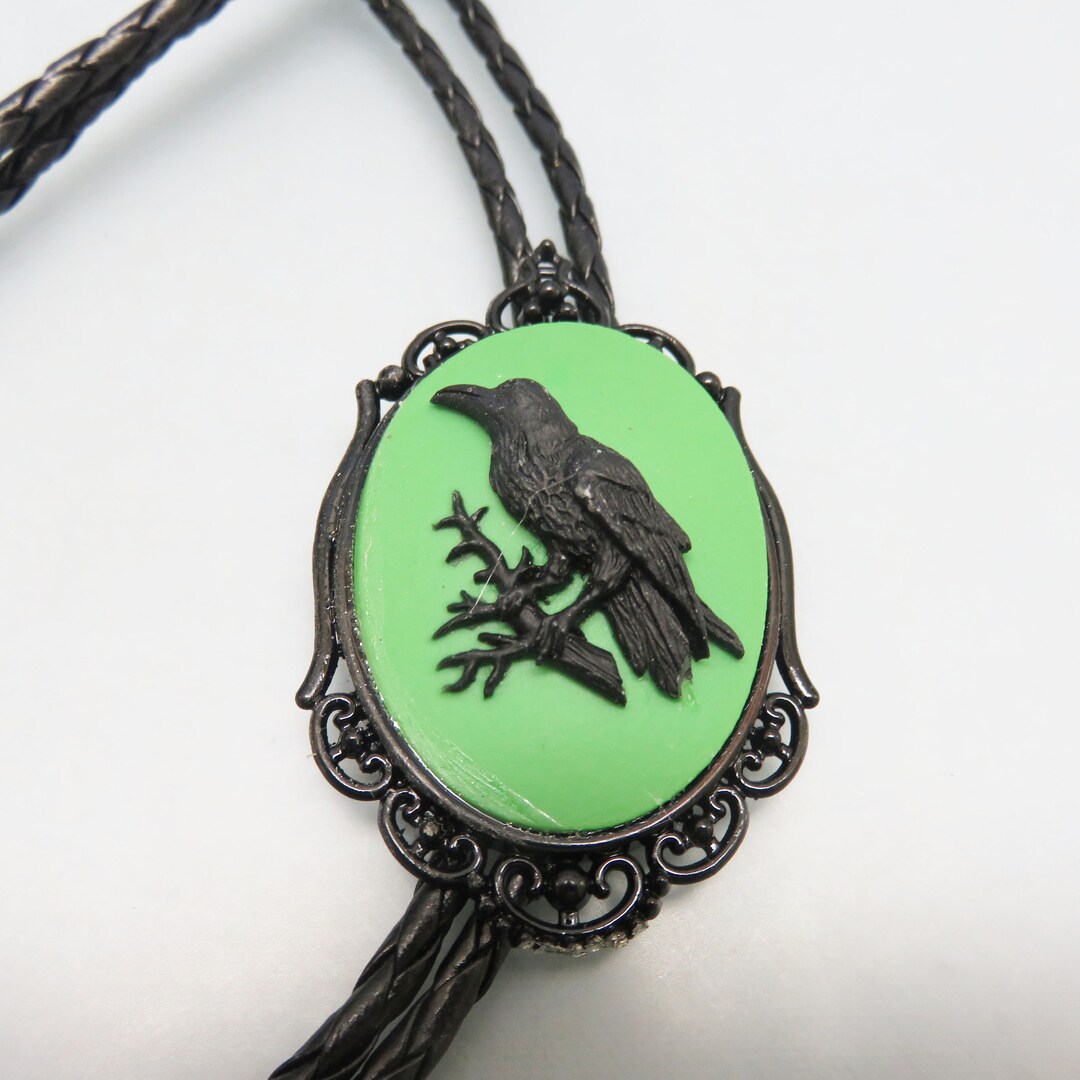 Black Raven Cameo Bolo Tie: Gothic Acid Green Jewelry - Etsy