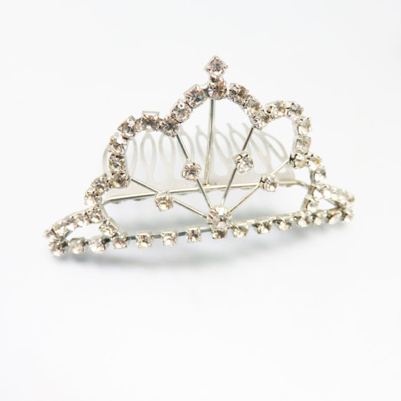 Vintage Tiny Clear Rhinestone Tiara, Mounted on a Comb - Gem