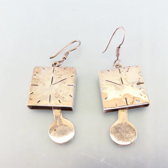 Big Bold Vintage Sterling Silver Clock Earrings, Pier… - Gem