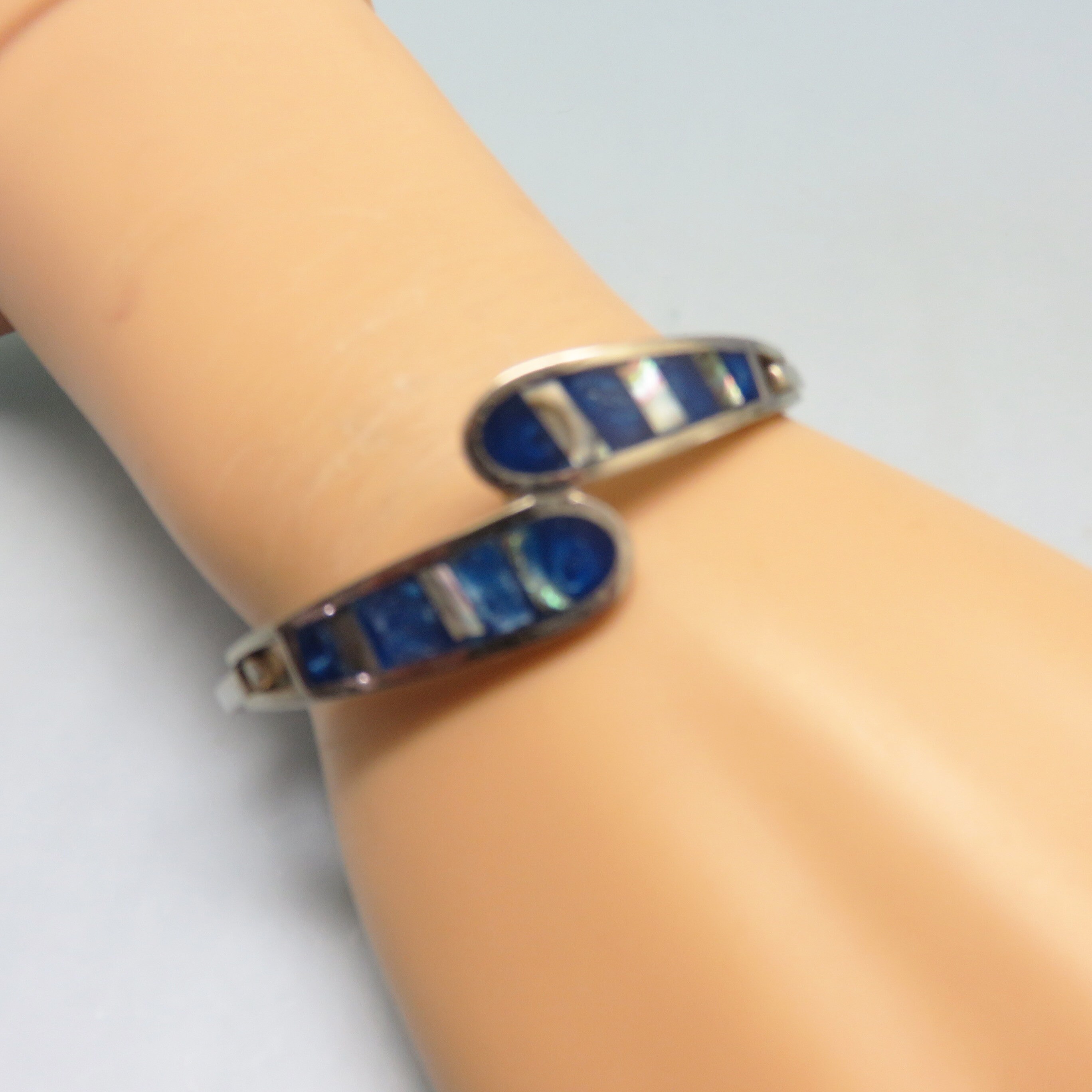 Mexican Alpaca Silver Abalone Shell Hinged Bangle Bracelet | Etsy