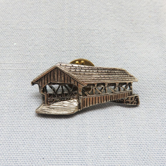 Vintage Covered Bridge Brooch, Tack Pin, Tie Tack - Gem