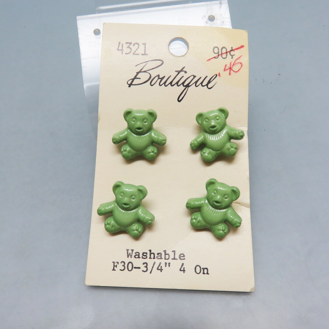 Vintage Mint Green Teddy Bear Buttons: Children's Plastic Buttons, Set ...