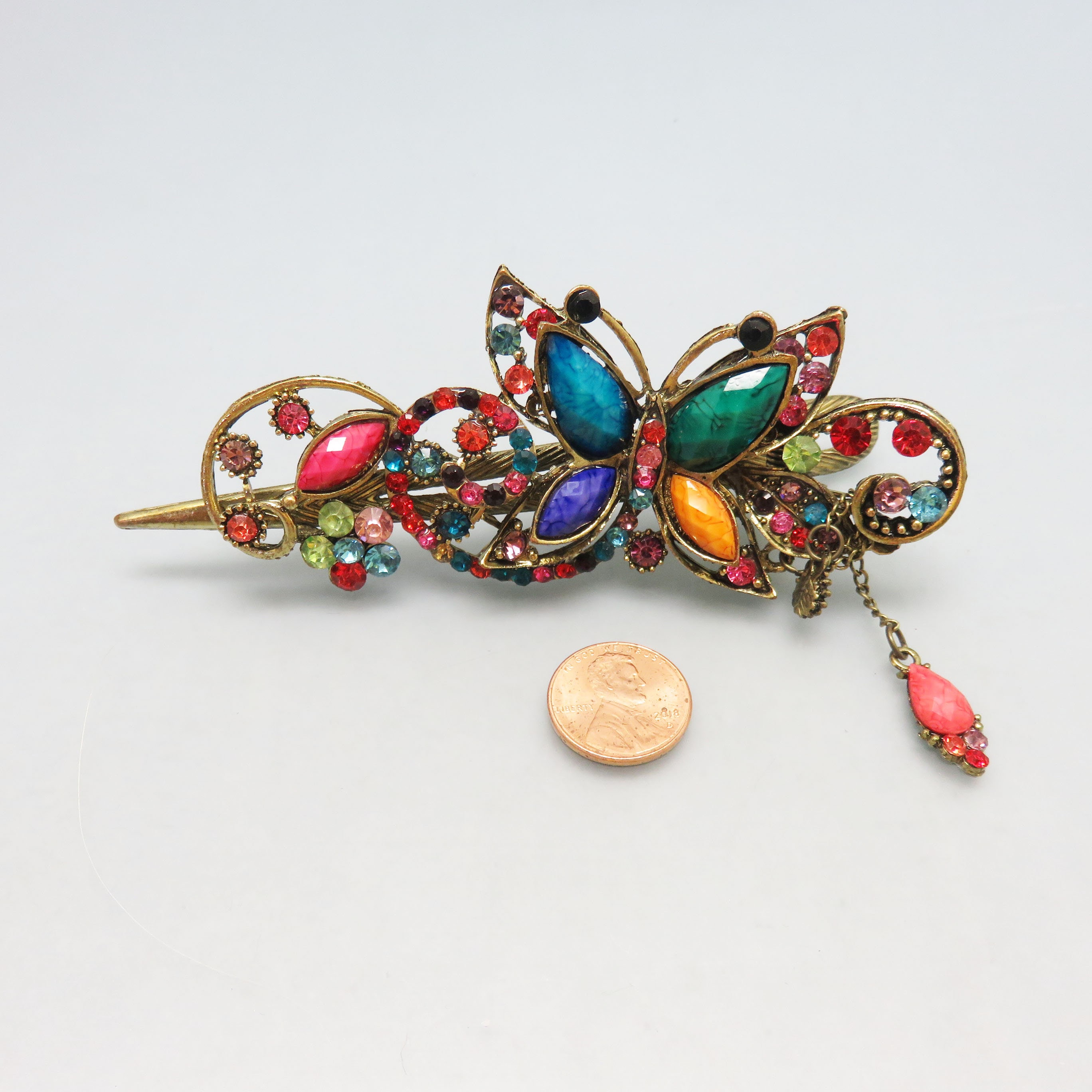 Vintage Antiqued Gold Hair Clip, Rhinestone Butterfly Clip, Huge 4 5 ...