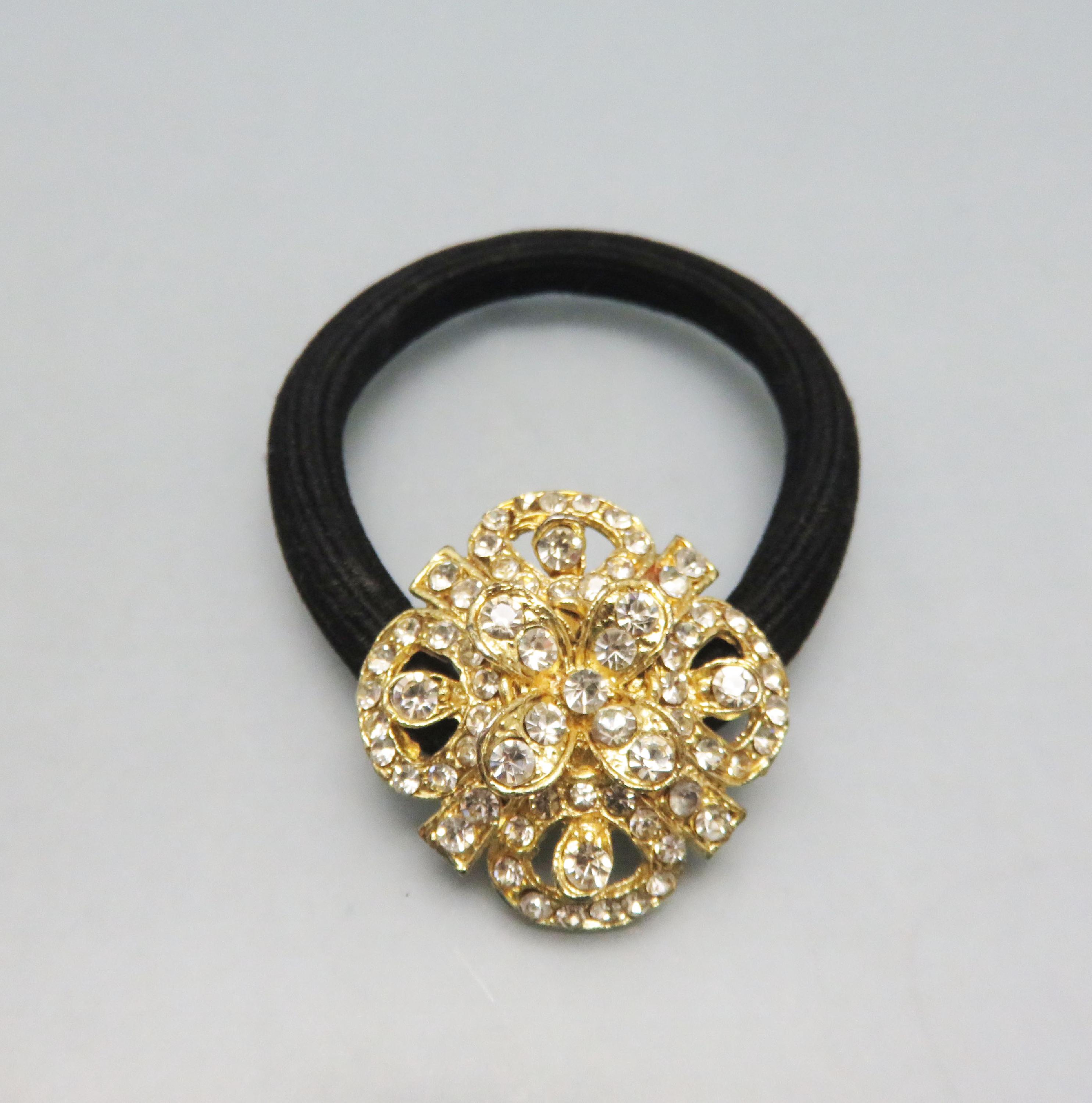 Vintage Rhinestone Flower Ponytail Holder, Clear Rhinestones, Thick ...