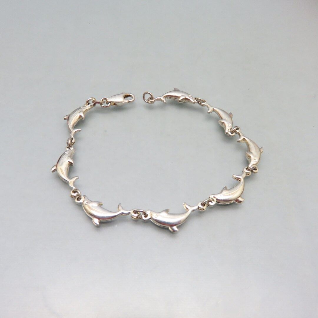 Vintage Tiny Sterling Silver Dolphin Link Bracelet, 7.50 Inches - Etsy