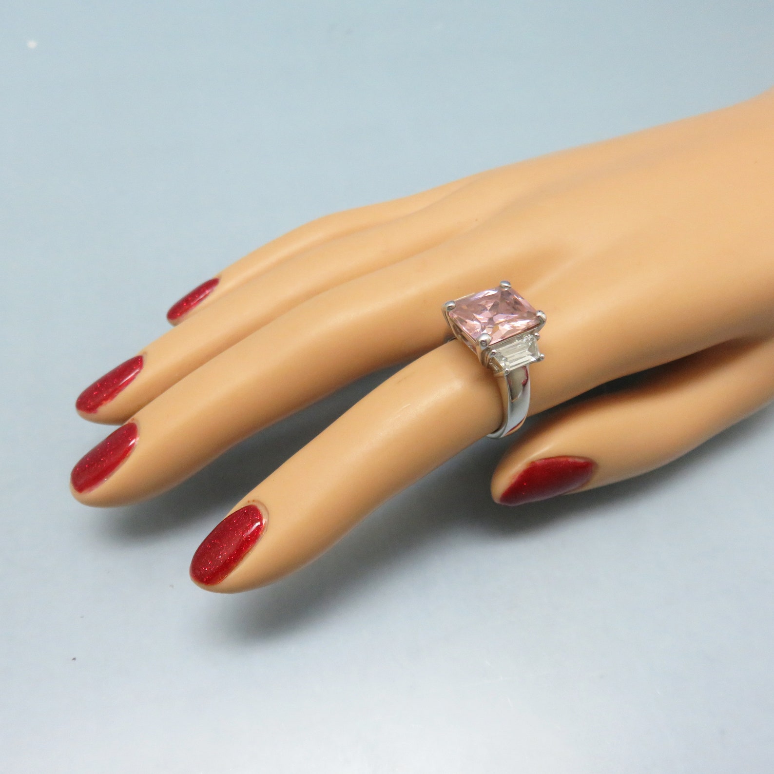 Pink Cubic Zirconia Rhodium Plated Ring Size 6.5 | Etsy