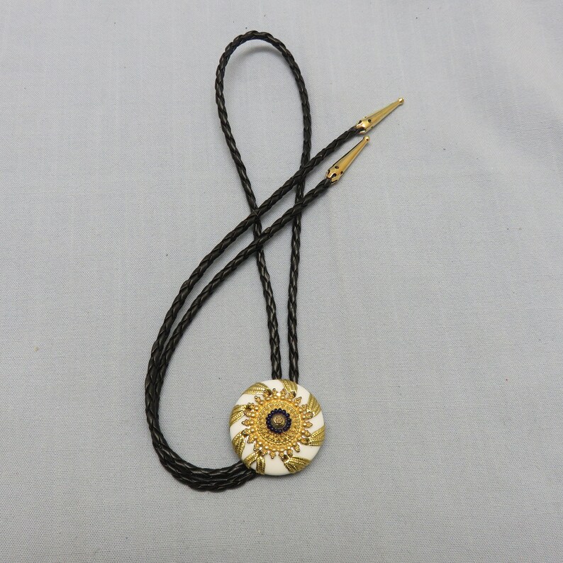 Vintage White and Gold Button Bolo Slide Handmade Bolo One - Etsy