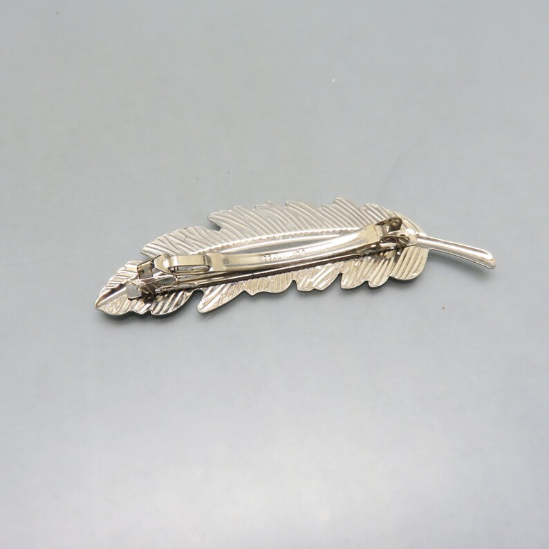 Vintage Feather or Leaf Hair Barrette, Silvertone Metal 4 Inches Long ...