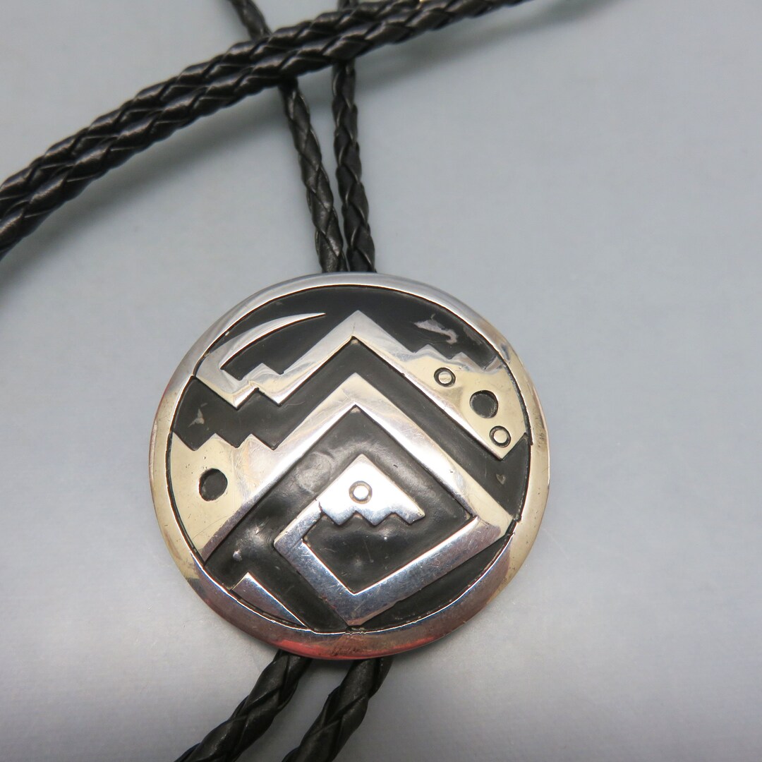 Vintage Sterling Silver Bolo Tie: Southwestern Stamped Design, Mexican ...
