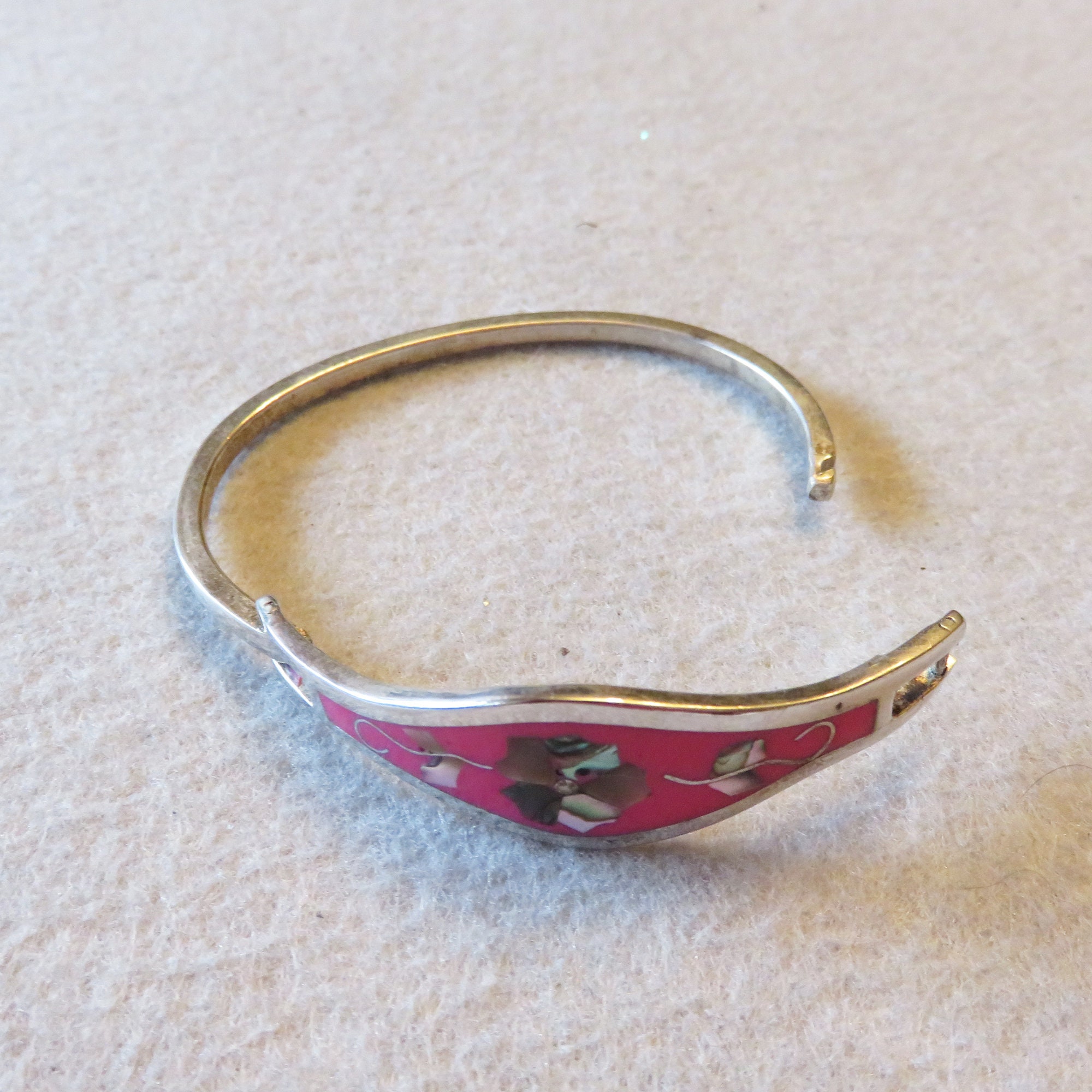 Abalone Alpaca Hinged Bangle Bracelet Rose Pink Enamel - Etsy Australia