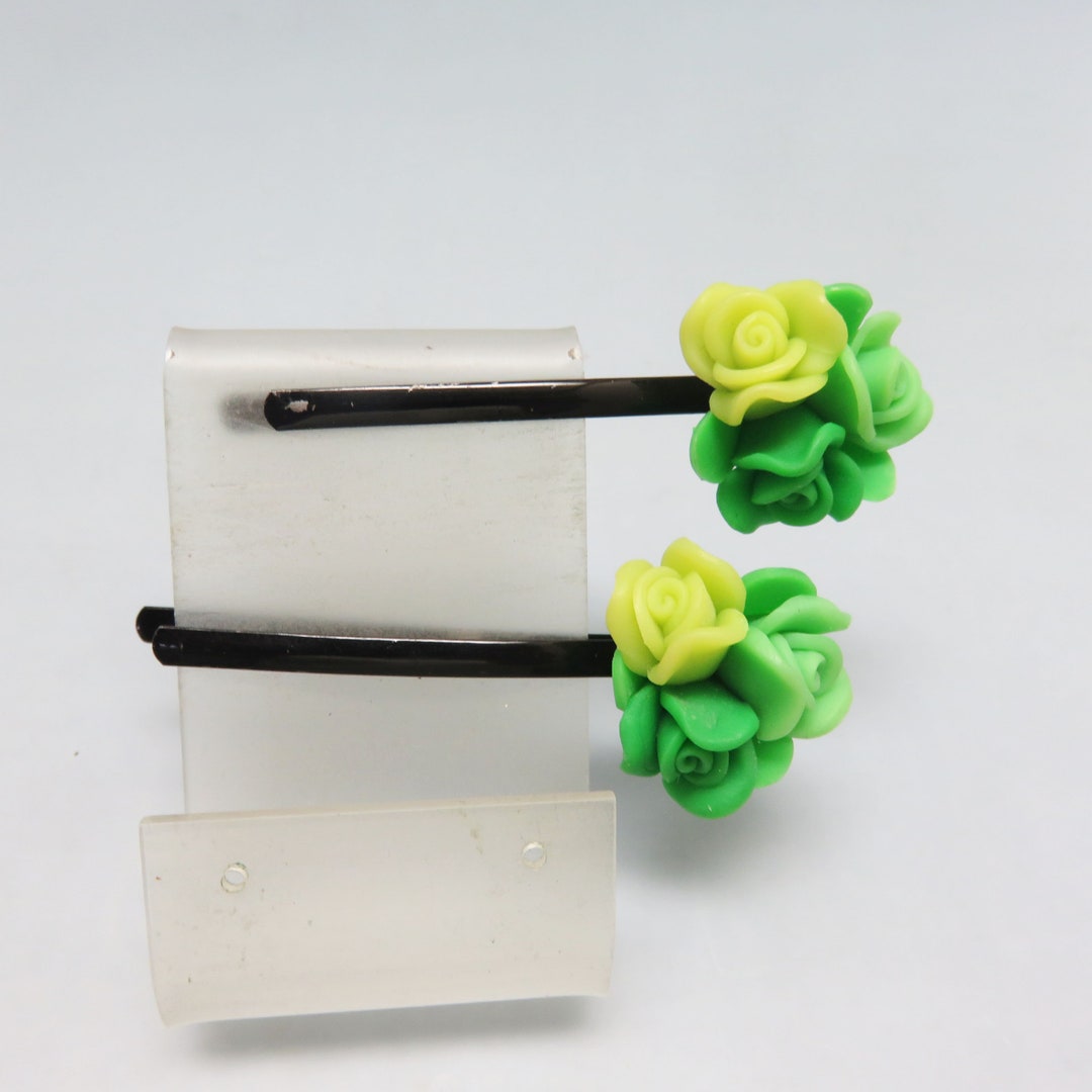 3 Color Green Roses Bobby or Hair Pins, Vintage, Springtime Accessory ...
