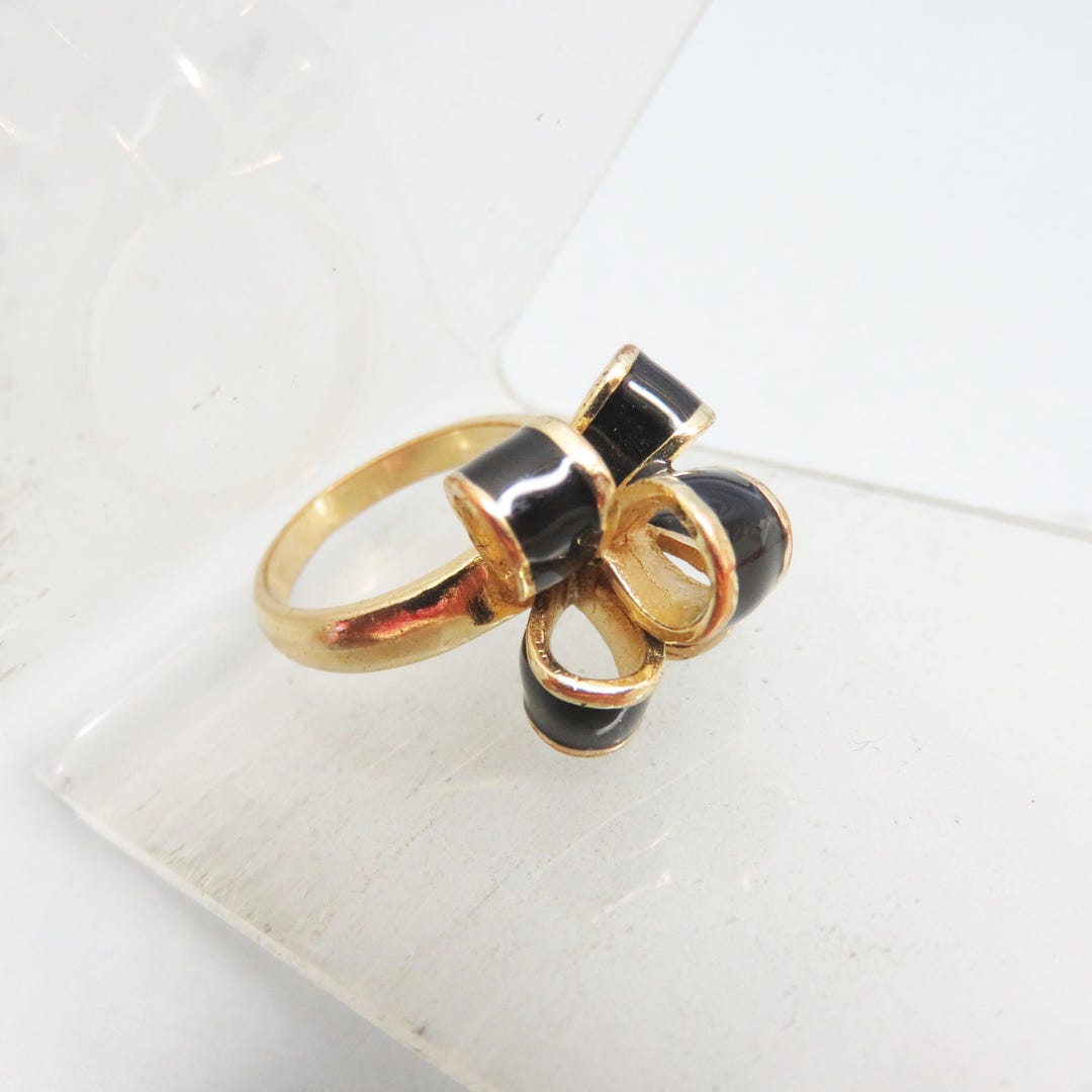 Black Enamel Golden Bow Ring, Vintage Costume Ring, Size 5.75 - Etsy