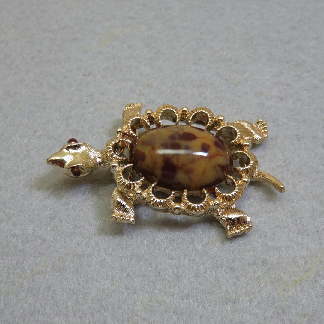 Vintage Gerrys Snapping Turtle Brooch With Art Glass Shell - Etsy