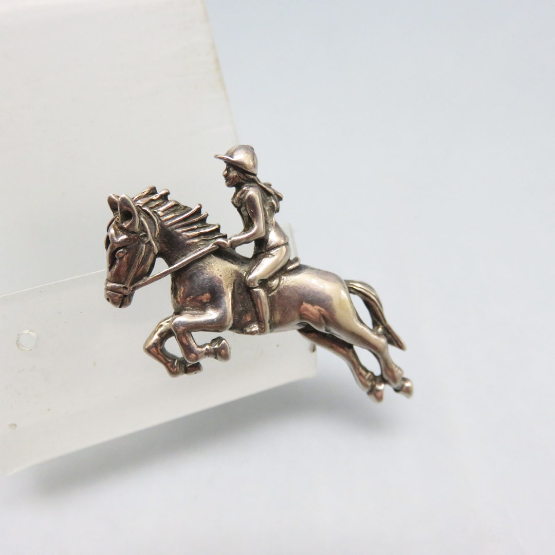Vintage Sterling Silver Jumping Horse and Rider Brooch - Etsy