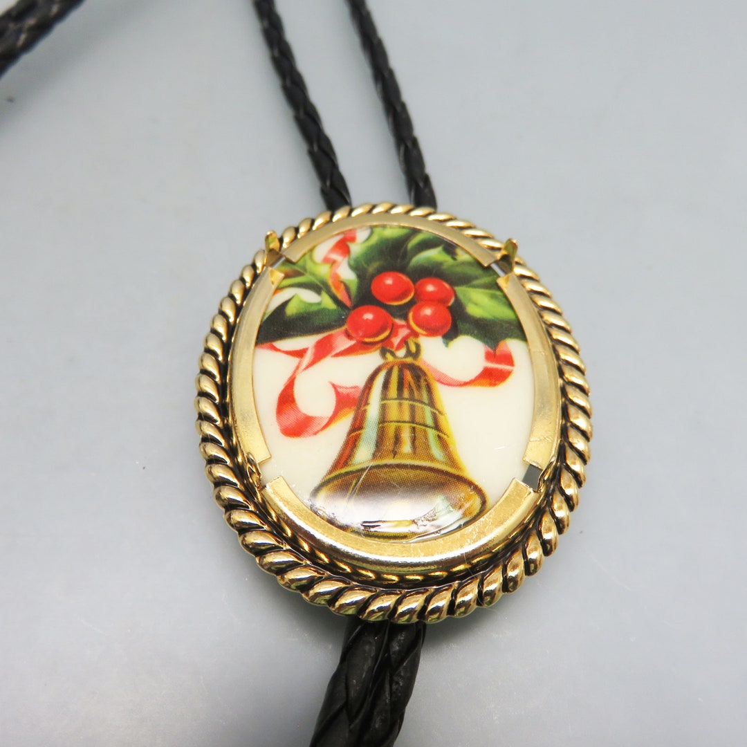 Vintage Christmas Bell Bolo Tie, Acrylic Holiday Scene - Etsy