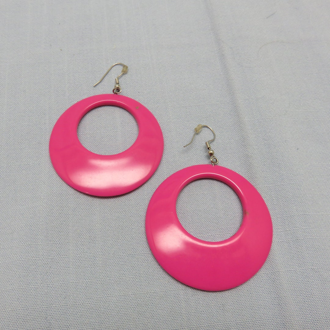 Vintage Raspberry Pink Plastic Hoop Earrings - Etsy