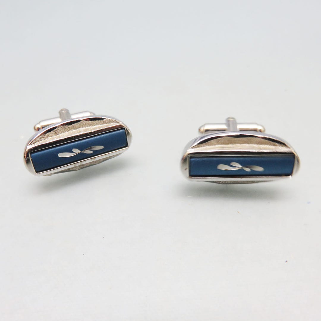 Blue Thermoset Plastic Silver Cufflink Set, Shields Cufflinks - Etsy