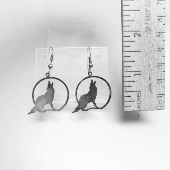 1980s Sterling Silver Howling Wolf and Moon Pierced … - Gem