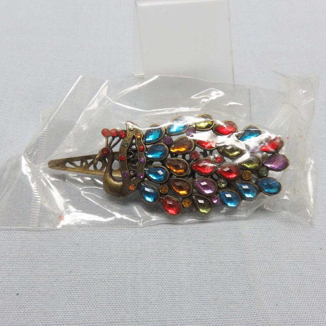 Vintage Huge Colorful Rhinestone Peacock Hair Clip - Etsy