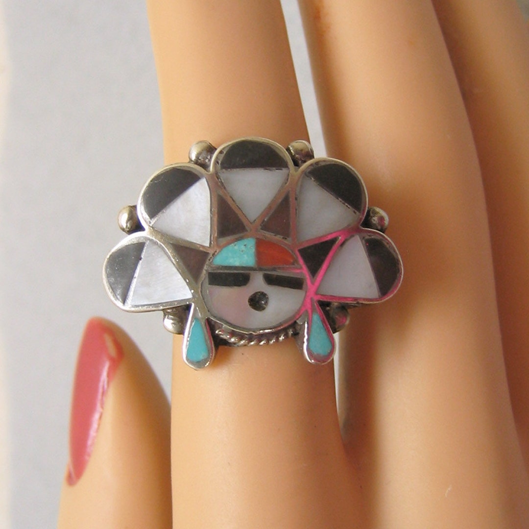 Zuni Sterling Ring, Chief's Head Design, Vintage, Size 4.5, Native ...