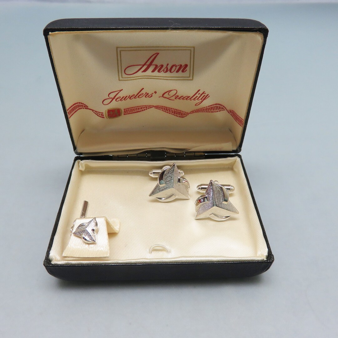 Mint in Box, Anson, Vintage Geometric Design Cufflink and Tie Tack Set ...