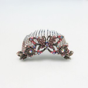 Vintage Pink Rhinestone Butterfly Hair Comb: Floral Silvertone ...