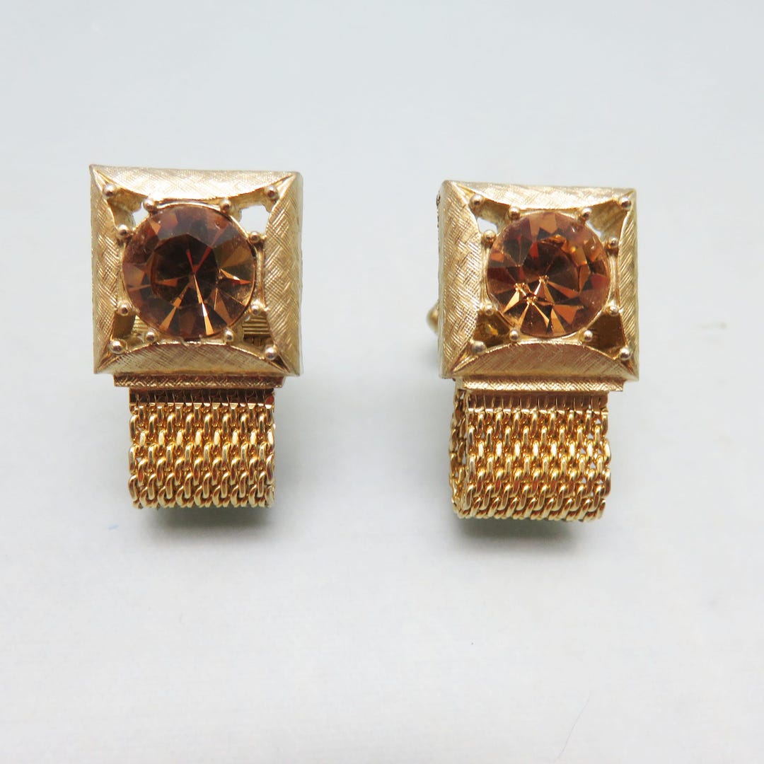 SWANK Jeweled Wraparound Cuff Link Set, Gold Plated Citrine Gold Jewel ...