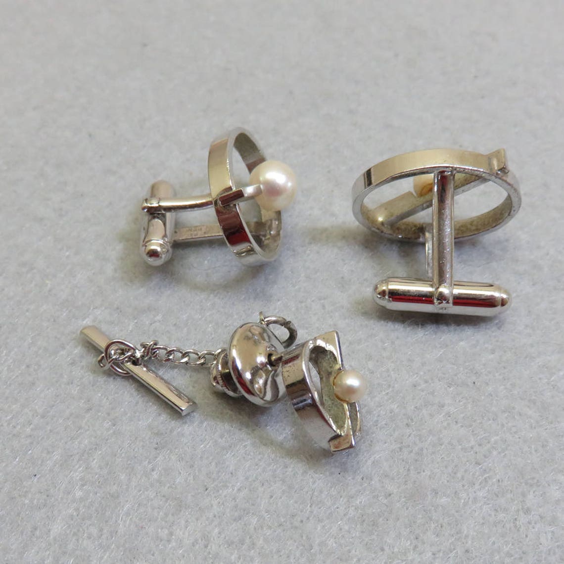 1960s Modern Geometric Real Pearl Silvery Cufflink Set - Etsy