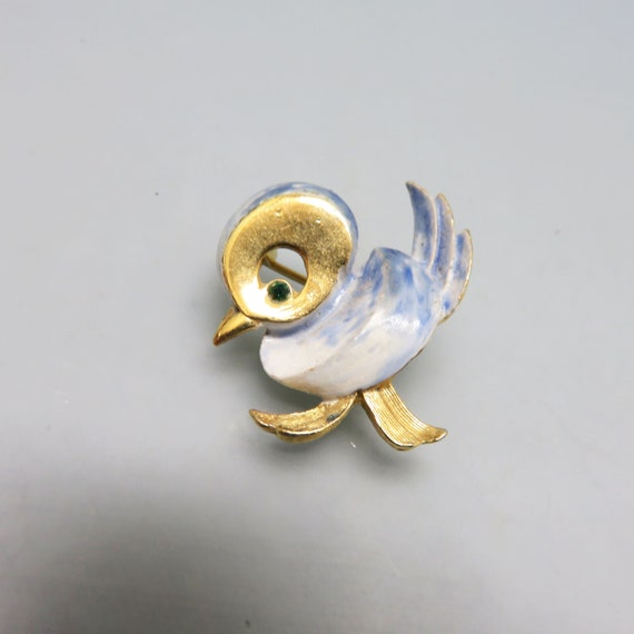 Tiny Blue and White Enamel Bluebird Pin, Vintage Pin - Gem