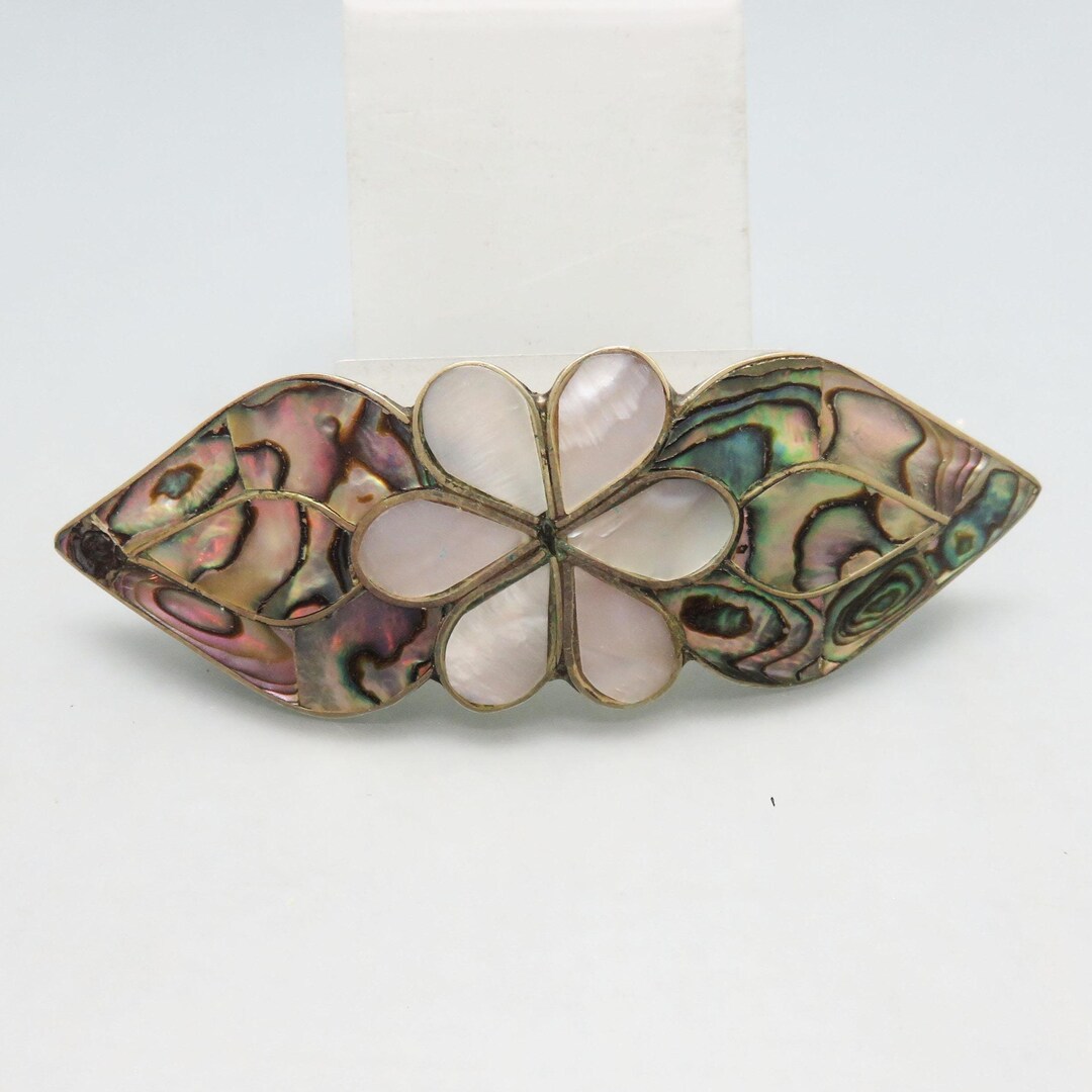 Big and Bold Mexican Abalone Shell Alpaca Silver Hair Barrette, Mother ...