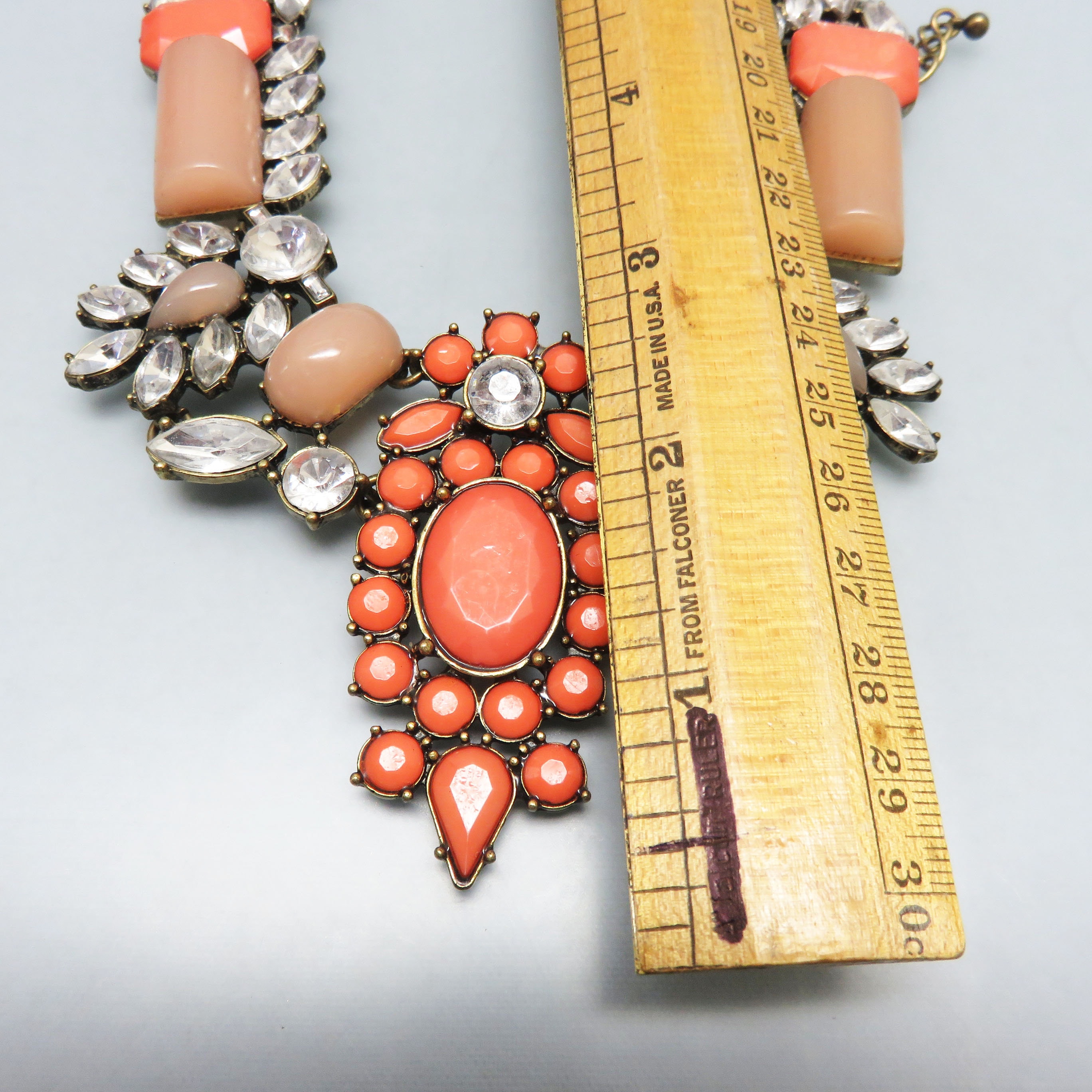 Chunky 2000s Plastic Bead and Rhinestone Necklace, 21 Inches, Coral and ...
